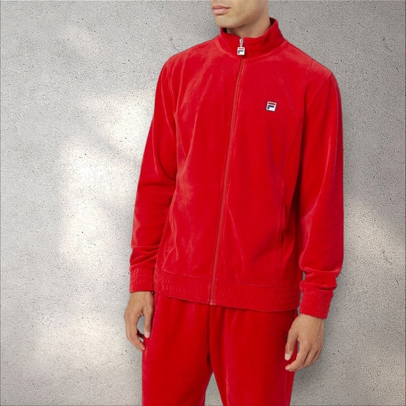 Fila | Other | Mens Fila Solid Red Velour Casual Outfit Set Tracksuits ...